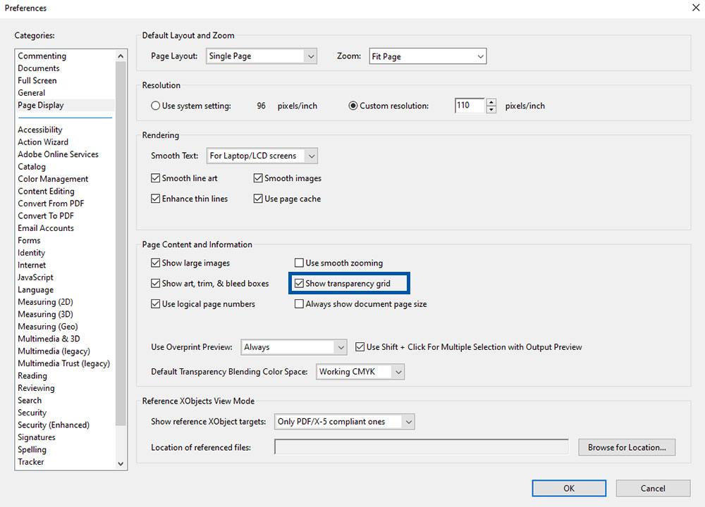 How do I check which areas are transparent in my PDF file?